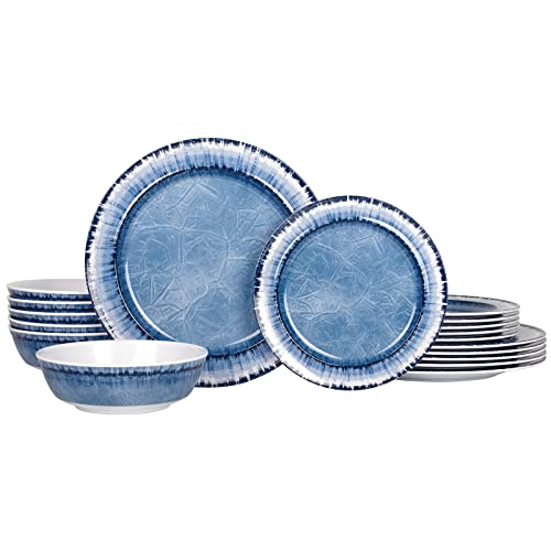 AELS Melamine Dinnerware Set of 18 Pcs Dinner Dishes Set for Indoor and Outdoor Use, Dishwasher Safe, Lightweight Unbreakable, BPA Free (Navy, Service for 6 (18pcs))