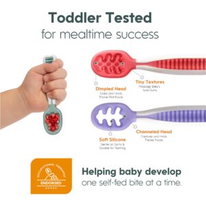 NumNum Baby Spoons Set, Pre-Spoon GOOtensils for Kids Aged 6+ Months - First Stage, Baby Led Weaning (BLW) Teething Spoon - Self Feeding, Silicone Toddler Food Utensils - 2 Spoons, Blue/Orange