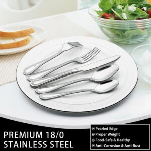 60-Piece Silverware Set, Stainless Steel Flatware Set for 12, Pearled Edge Food-Grade Tableware Cutlery Set, Utensil Sets for Home Restaurant, Mirror Finish, Dishwasher Safe