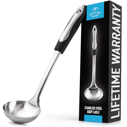 Zulay Kitchen (12 Inch) Stainless Steel Soup Ladle - Durable Rust Proof Soup Ladle With Ergonomic Handle - Soup Serving Spoon Ladles For Cooking, Gravy, Sauces, and More