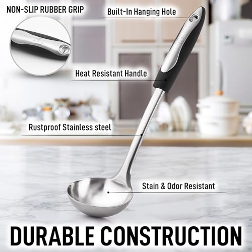 Zulay Kitchen (12 Inch) Stainless Steel Soup Ladle - Durable Rust Proof Soup Ladle With Ergonomic Handle - Soup Serving Spoon Ladles For Cooking, Gravy, Sauces, and More