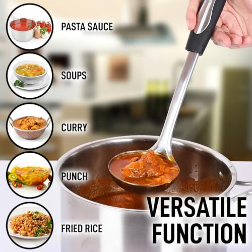 Zulay Kitchen (12 Inch) Stainless Steel Soup Ladle - Durable Rust Proof Soup Ladle With Ergonomic Handle - Soup Serving Spoon Ladles For Cooking, Gravy, Sauces, and More