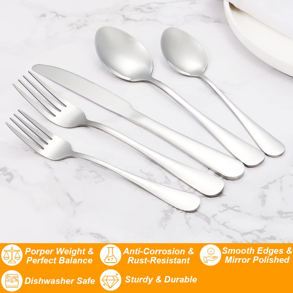 Lazycorner 50 Pcs Silverware Set for 10, Food Grade Stainless Steel Flatware Set Include Fork/Knife/Spoon, Mirror Polished Eating Utensils Sets, Reusable Silverwear Cutlery Set, Dishwasher Safe