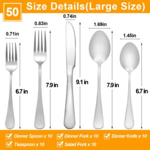 Lazycorner 50 Pcs Silverware Set for 10, Food Grade Stainless Steel Flatware Set Include Fork/Knife/Spoon, Mirror Polished Eating Utensils Sets, Reusable Silverwear Cutlery Set, Dishwasher Safe