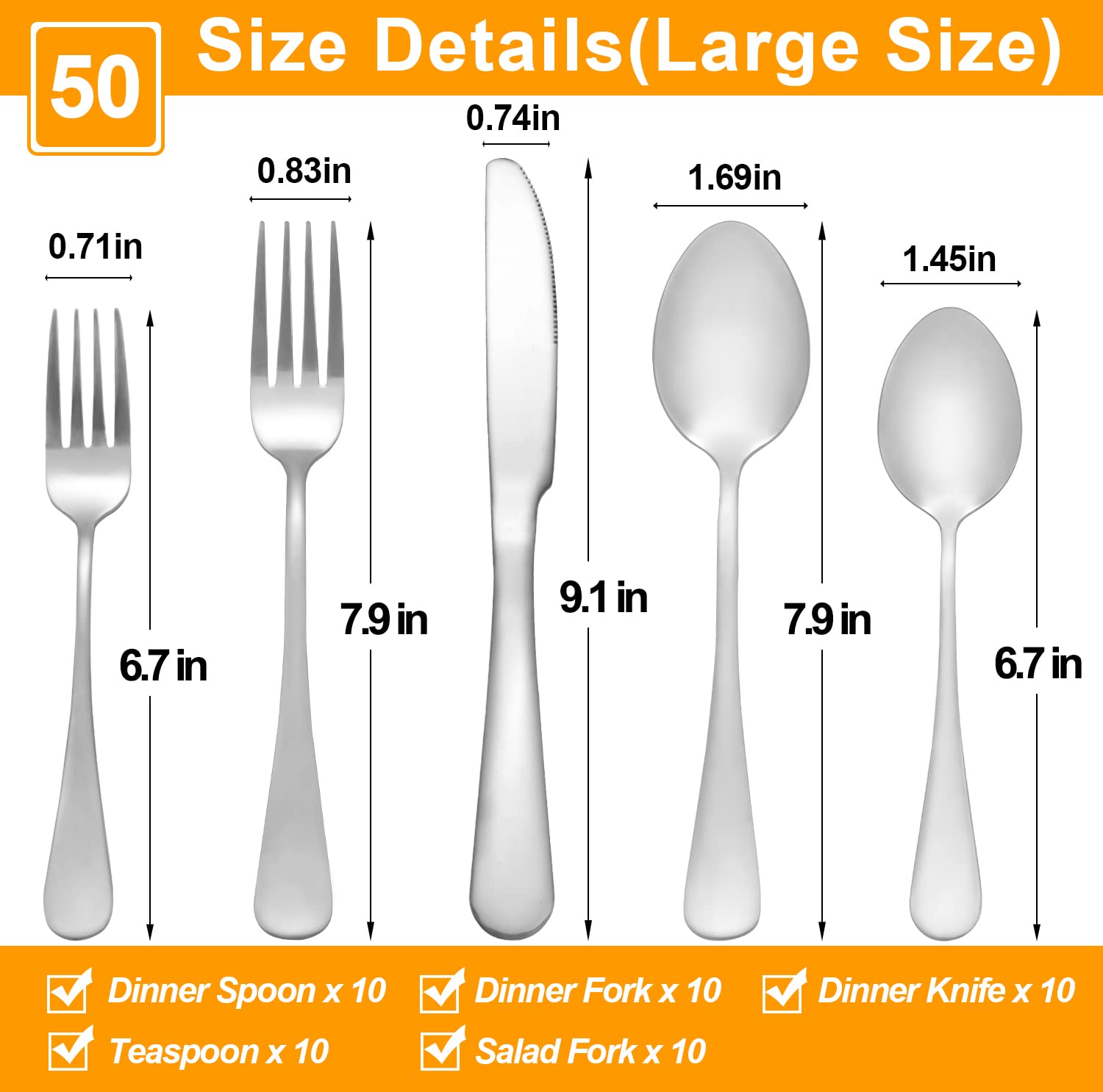 Lazycorner 50 Pcs Silverware Set for 10, Food Grade Stainless Steel Flatware Set Include Fork/Knife/Spoon, Mirror Polished Eating Utensils Sets, Reusable Silverwear Cutlery Set, Dishwasher Safe