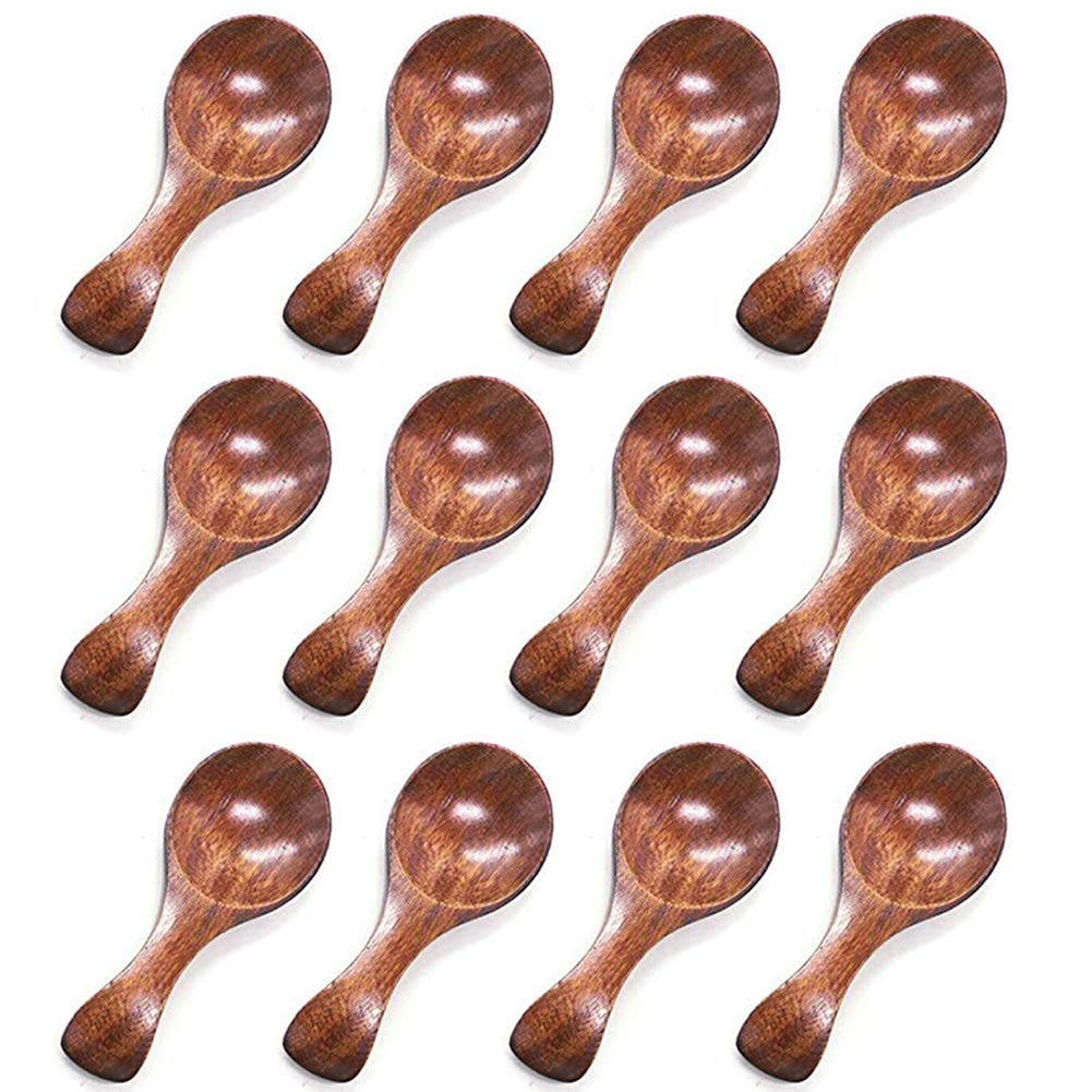 HANSGO Small Wooden Spoon, 10PCS 3 inches Ice Cream Salt Spoon Honey Coffee Tea Sugar Salt Jam Mustard Spoons