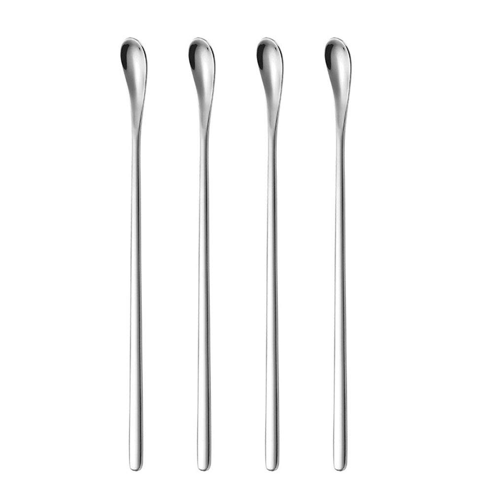 Delove Stainless Steel Coffee Stirring Spoon Beverage Cocktail Stirrers Stir Cocktail Drink Swizzle Stick- Mixing Spoon - Tiny Salt Condiment Spoon - Reusable - Set of 4 (7.6-Inch)