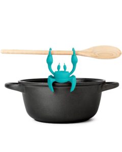 ototo aqua the crab silicone utensil rest - silicone spoon rest for stove top - bpa-free, heat-resistant kitchen and grill utensil holder - non-slip spoon holder stove organizer, steam releaser