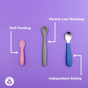 WeeSprout Baby Spoons for Self Feeding 6 Months +, Soft & Chew Proof Durable Silicone Utensils for Sensitive Gums & Teeth, Easy Grip Handles & Shorter Length for Little Hands, 3 Pack + Carrying Case