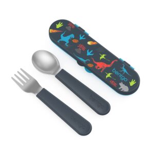 bentgo® kids stainless steel utensil set - reusable fork, spoon & storage case - high-grade bpa-free stainless steel, easy-grip handles, dishwasher safe for school lunch, travel & outdoors (dinosaur)