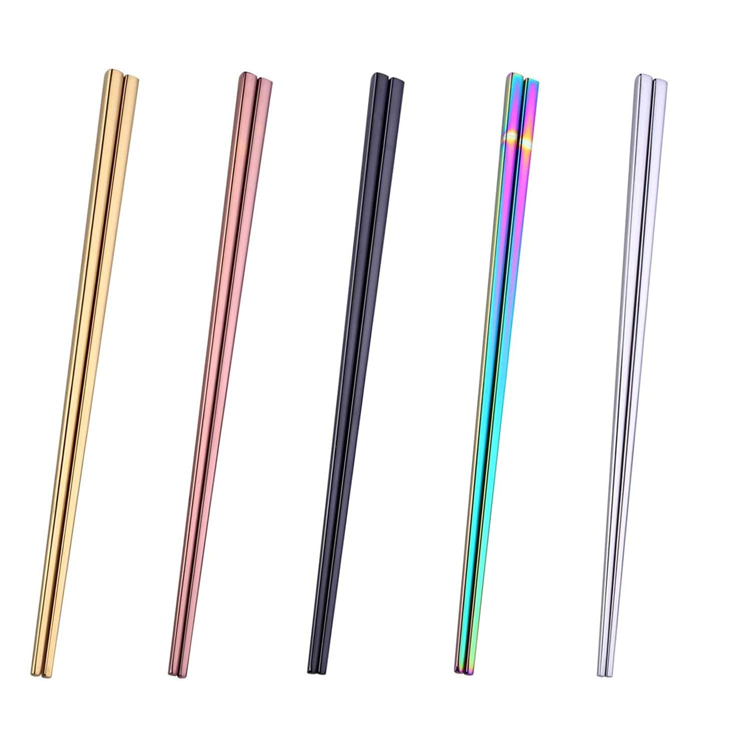 Dtdepth Stainless Steel Chopsticks - 5 Pairs Multicolor Reusable Dishwasher Safe Metal Chopstick - Lightweight Non-Slip 304 Stainless Steel Chop Sticks - Easy to Use and Clean (No Color Fading)