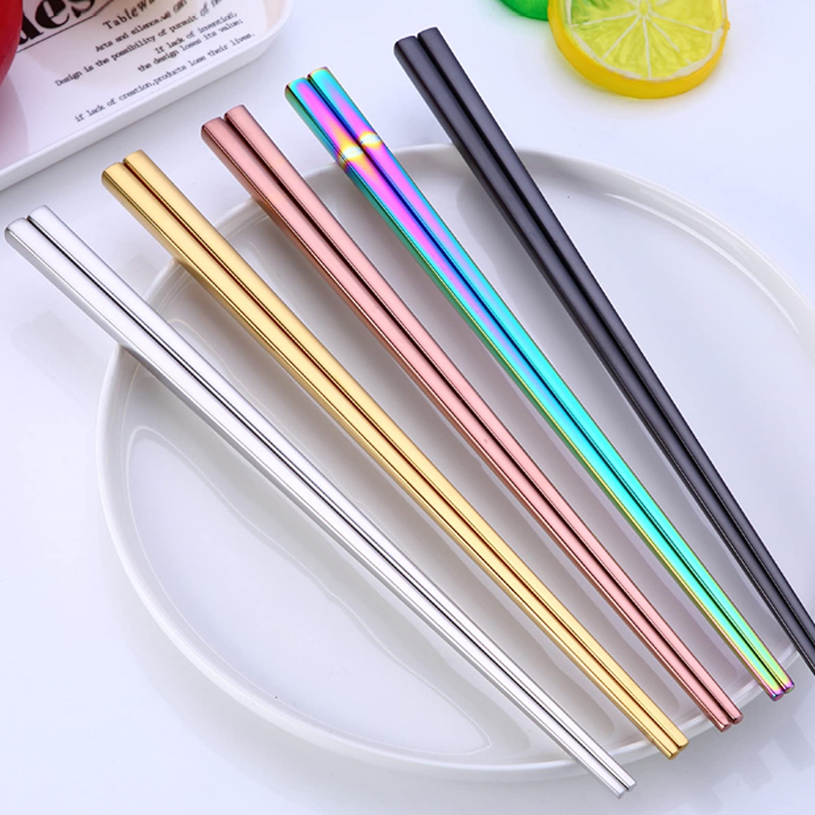 Dtdepth Stainless Steel Chopsticks - 5 Pairs Multicolor Reusable Dishwasher Safe Metal Chopstick - Lightweight Non-Slip 304 Stainless Steel Chop Sticks - Easy to Use and Clean (No Color Fading)