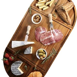 Synergy Loop Large Charcuterie Board & Cheese Board - 3 Part Unique Long & Round Magnetic Set - Acacia Wood Grazing Board - Extra Large Wooden Serving Board Platter - 26x13