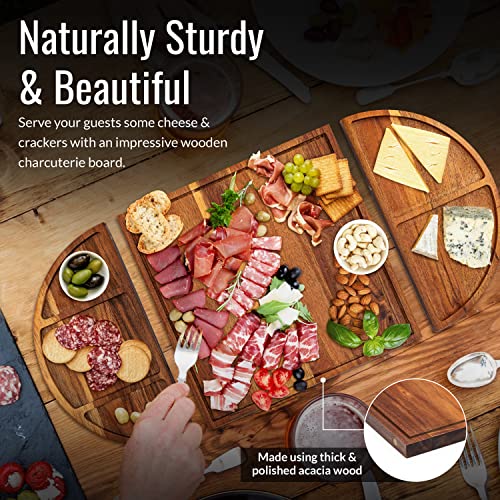 Synergy Loop Large Charcuterie Board & Cheese Board - 3 Part Unique Long & Round Magnetic Set - Acacia Wood Grazing Board - Extra Large Wooden Serving Board Platter - 26x13