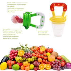 Food Feeder for Baby, Fruit Feeder Pacifier (3 Pcs) with 6 Different Sized Silicone Pacifiers 1 PCS Silicone Baby Food Dispensing Spoon 90ML with 1 PC Baby Spoons 1 PC Pacifier Clip Baby Feeding Set