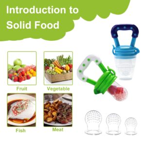 Food Feeder for Baby, Fruit Feeder Pacifier (3 Pcs) with 6 Different Sized Silicone Pacifiers 1 PCS Silicone Baby Food Dispensing Spoon 90ML with 1 PC Baby Spoons 1 PC Pacifier Clip Baby Feeding Set