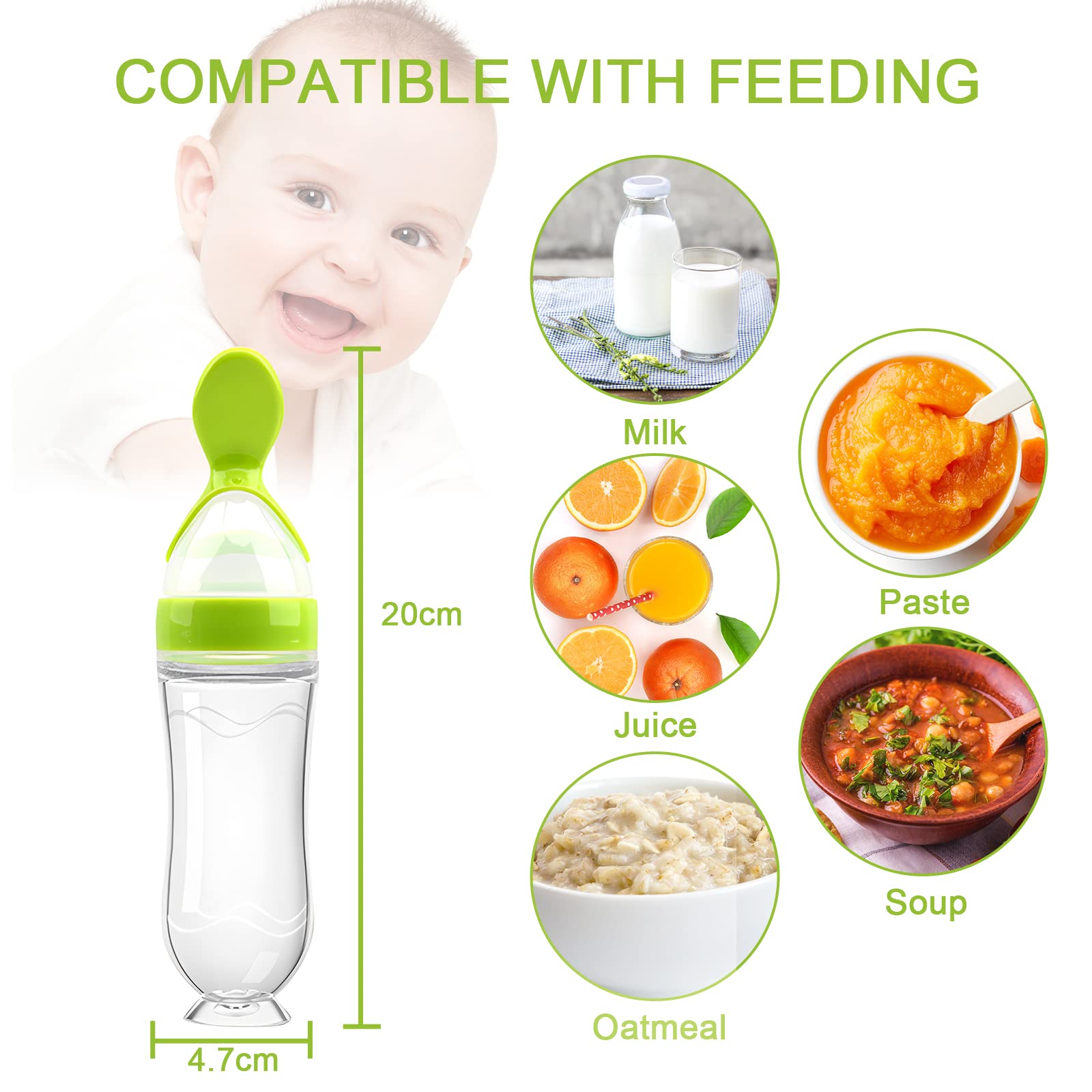 Food Feeder for Baby, Fruit Feeder Pacifier (3 Pcs) with 6 Different Sized Silicone Pacifiers 1 PCS Silicone Baby Food Dispensing Spoon 90ML with 1 PC Baby Spoons 1 PC Pacifier Clip Baby Feeding Set