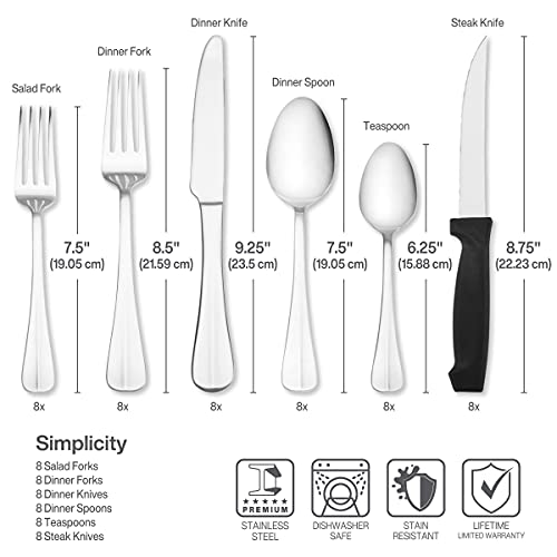 Pfaltzgraff Everyday Simplicity 53-Piece Stainless Steel Flatware Set, Service for 8