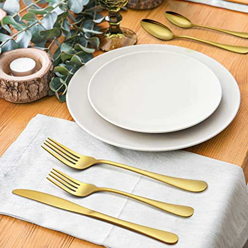 20 Piece Gold Silverware Set, Stainless Steel Flatware Utensil Sets for 4, Gold Cutlery Set Includes Forks Spoons Knives, Mirror Polished, Dishwasher Safe