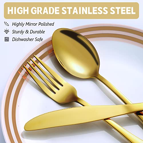 20 Piece Gold Silverware Set, Stainless Steel Flatware Utensil Sets for 4, Gold Cutlery Set Includes Forks Spoons Knives, Mirror Polished, Dishwasher Safe