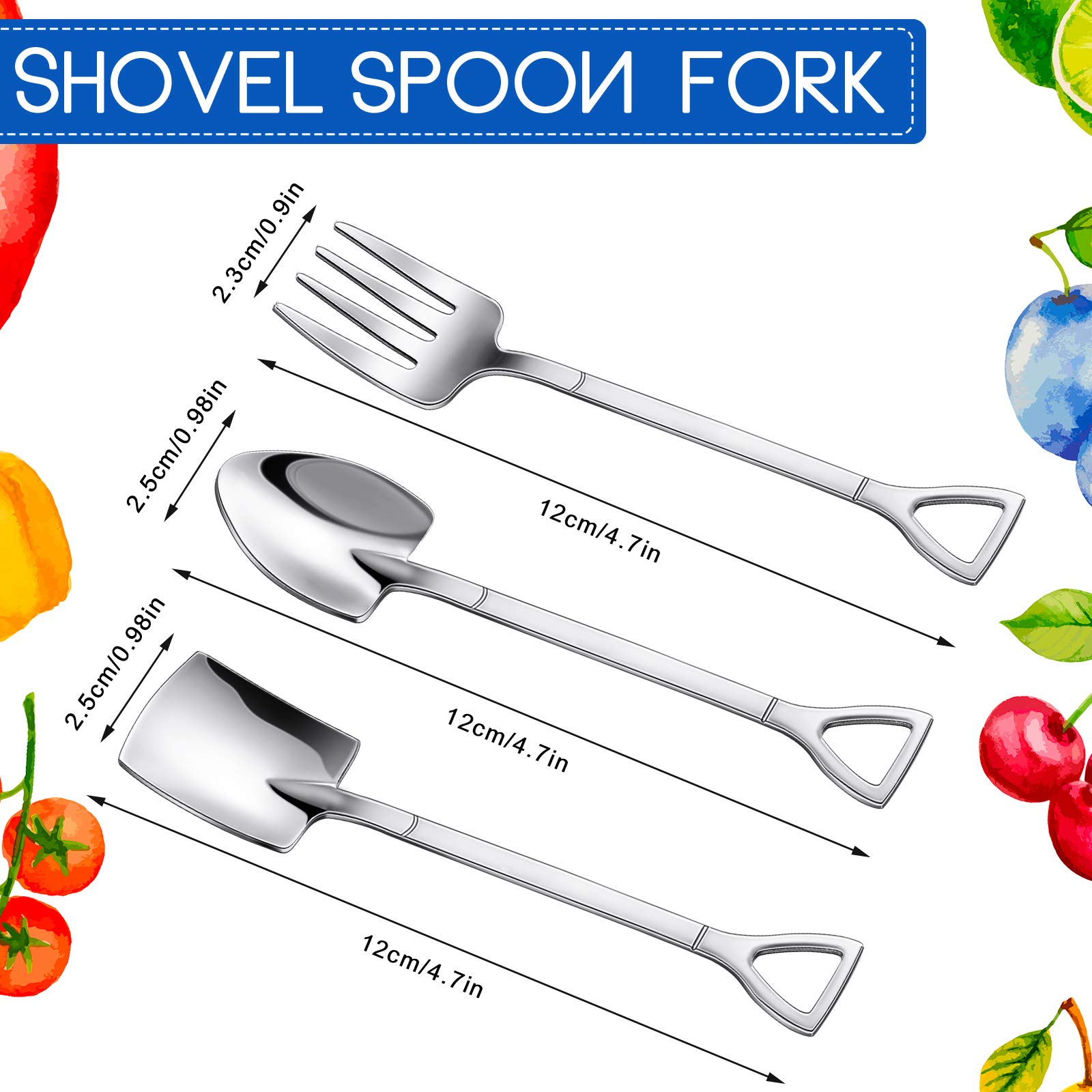 9 Pcs Mini Shovel Spoons and Fork Set for Desserts Include 3 Shovel Shape Spoons 3 Pointed Spoons and 3 Stainless Steel Fork Spoons Ice Cream Spoons for Home Party Kitchen Restaurant Bistro (Silver)