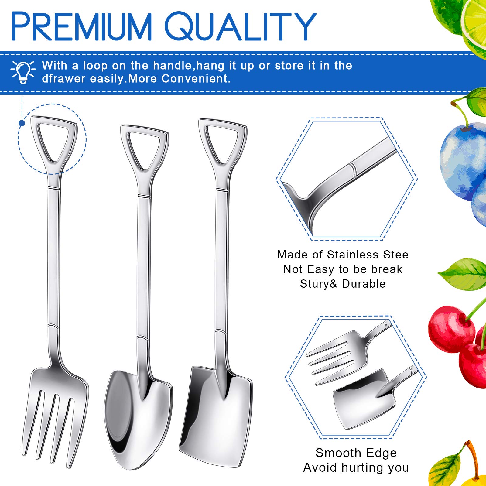 9 Pcs Mini Shovel Spoons and Fork Set for Desserts Include 3 Shovel Shape Spoons 3 Pointed Spoons and 3 Stainless Steel Fork Spoons Ice Cream Spoons for Home Party Kitchen Restaurant Bistro (Silver)