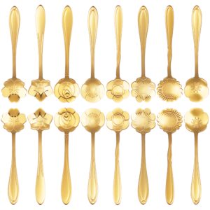 16 pcs teaspoon gold tea spoons, esrise stainless steel coffee dessert spoon, cute demitasse spoon for stirring drink milkshake (gold)