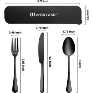 Portable Travel Utensils Set, 18/8 Stainless Steel 3 PCS Cutlery Set Including Knife Fork and Spoon, Reusable Travel Silverware Set with Case for Lunch Box Camping School Office