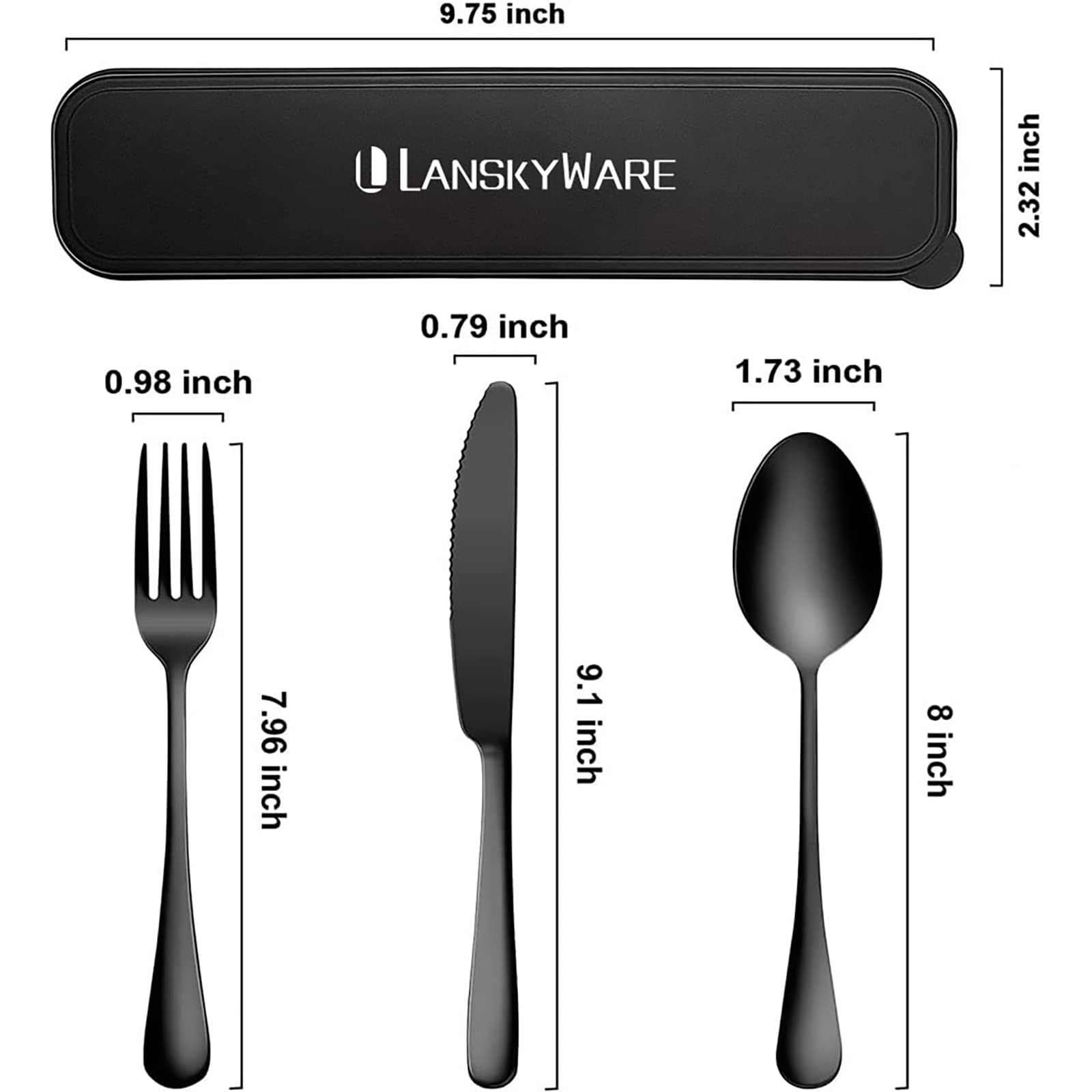 Portable Travel Utensils Set, 18/8 Stainless Steel 3 PCS Cutlery Set Including Knife Fork and Spoon, Reusable Travel Silverware Set with Case for Lunch Box Camping School Office