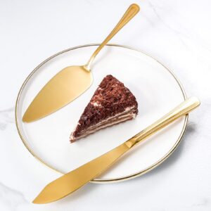 ERVILO Cake Knife and Server Set, Luxury Gold Cake Serving Set, Cake Pie Pastry Servers, Stainless Steel Cake Cutting Set Perfect For Birthday, Wedding, Parties and Events