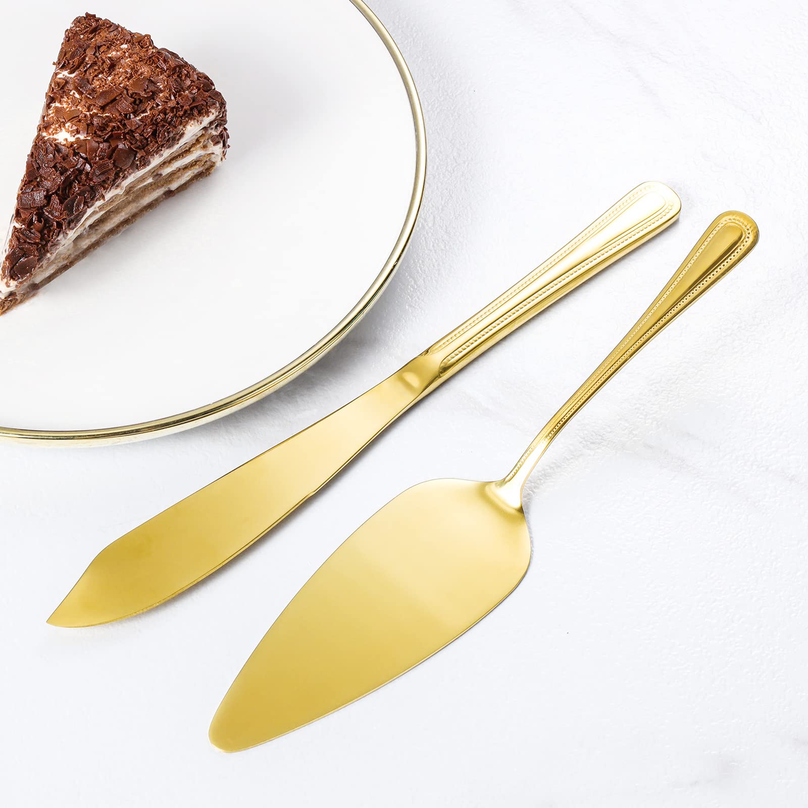 ERVILO Cake Knife and Server Set, Luxury Gold Cake Serving Set, Cake Pie Pastry Servers, Stainless Steel Cake Cutting Set Perfect For Birthday, Wedding, Parties and Events