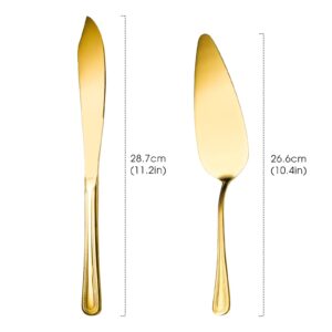 ERVILO Cake Knife and Server Set, Luxury Gold Cake Serving Set, Cake Pie Pastry Servers, Stainless Steel Cake Cutting Set Perfect For Birthday, Wedding, Parties and Events