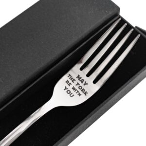 may the fork be with you laser engraved stainless steel fork with gift box, gift for starwars fans