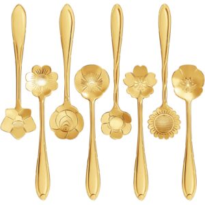 maitys 16 pieces stainless steel flower coffee spoon dessert spoon sugar spoon ice cream spoon stirring spoon tea spoon milkshake spoon set for tableware kitchen, cafe or bar (gold)