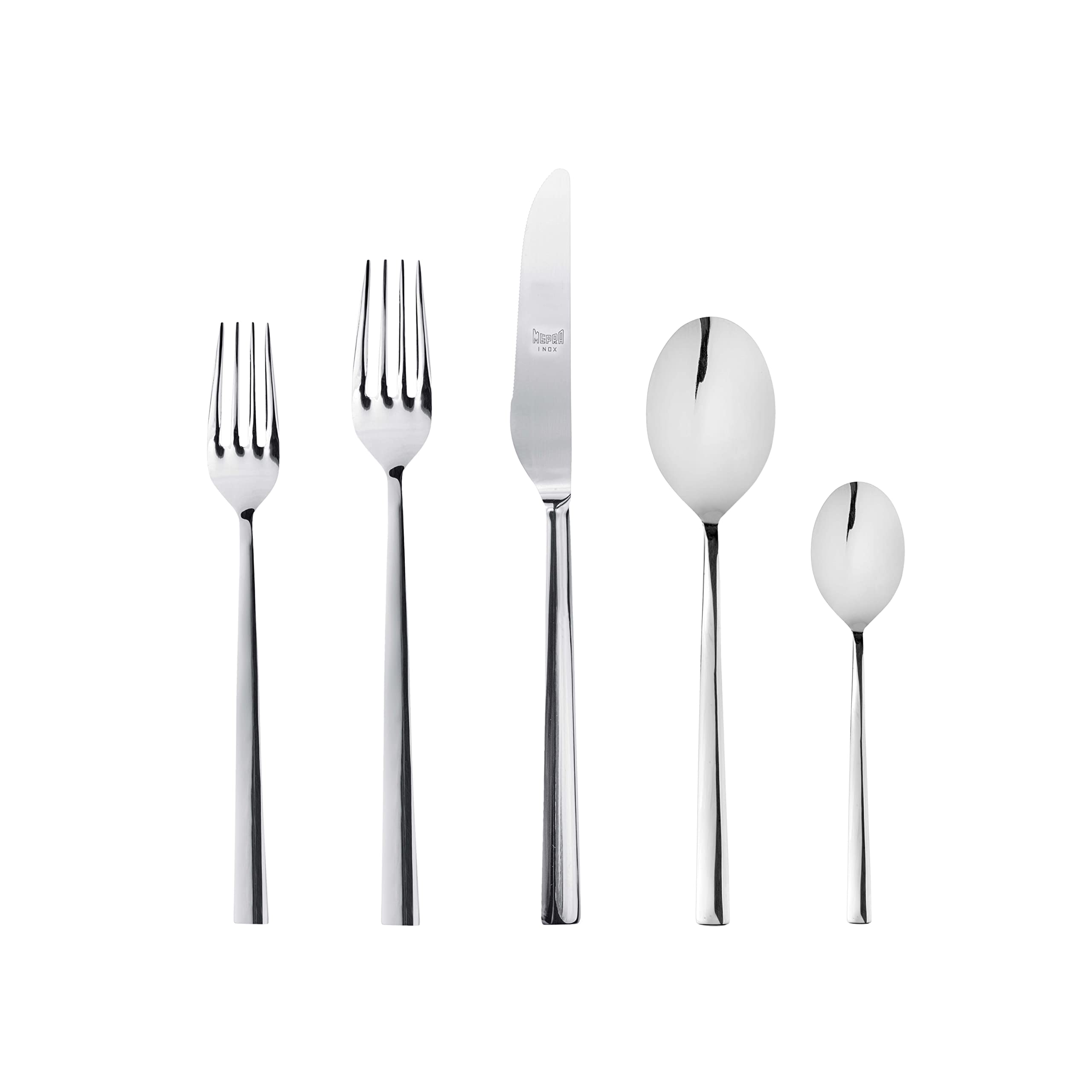 MEPRA 106222005 Atena 5-Piece Durable 18/10 Stainless Steel American Style Flatware Cutlery Set for Fine Dining, Dishwasher Safe, Service for 1