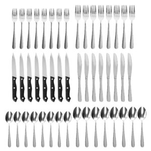 silverware set, qoutique 48 piece stainless steel flatware, service for 8 cutlery set utensils, for home kitchen restaurant, include knives spoons forks steak knives, mirror polished, dishwasher safe