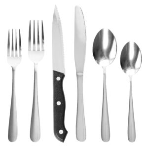 Silverware Set, QOUTIQUE 48 Piece Stainless Steel Flatware, Service for 8 Cutlery Set Utensils, for Home Kitchen Restaurant, Include Knives Spoons Forks Steak Knives, Mirror Polished, Dishwasher Safe