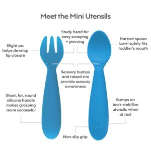 ezpz Mini Utensils (Fork & Spoon in Blue) - 100% BPA Free Fork and Spoon for Toddlers First Foods + Self-Feeding - Designed by a Pediatric Feeding Specialist - 12 Months+