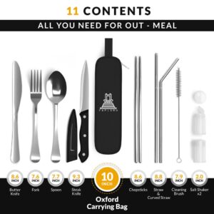 Taplord Portable Travel Silverware Set With Case, Includes 10 Pcs of Travel Utensils With Case, Stainless Steel Flatware Set For Camping, Easy to Travel, Lightweight (Silver)