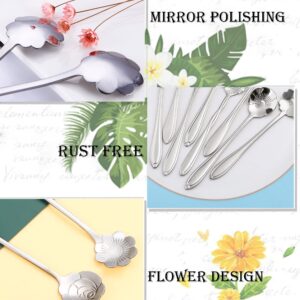 9 Pcs Flower Spoon Coffee Teaspoon Set, ESRISE Stainless Steel Tea Spoon essert Spoon, Cute Demitasse Scoop for Stirring Drink Mixing Milkshake Jam (Silver)