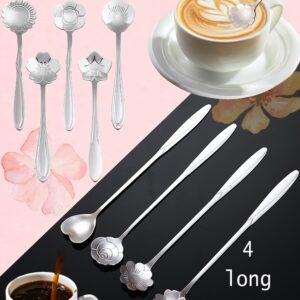 9 Pcs Flower Spoon Coffee Teaspoon Set, ESRISE Stainless Steel Tea Spoon essert Spoon, Cute Demitasse Scoop for Stirring Drink Mixing Milkshake Jam (Silver)