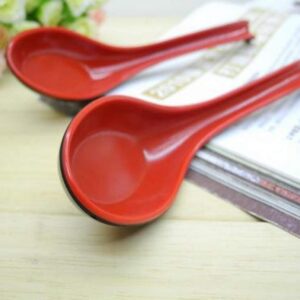 JapanBargain 4623, Set of 2 Soup Spoons wiht Hook Asian Japanese Chinese Wonton Soba Rice Pho Ramen Noodle Soup Spoons, Black/Red Color