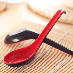 JapanBargain 4623, Set of 2 Soup Spoons wiht Hook Asian Japanese Chinese Wonton Soba Rice Pho Ramen Noodle Soup Spoons, Black/Red Color