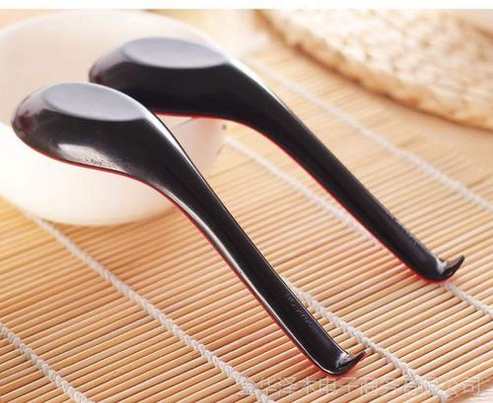 JapanBargain 4623, Set of 2 Soup Spoons wiht Hook Asian Japanese Chinese Wonton Soba Rice Pho Ramen Noodle Soup Spoons, Black/Red Color