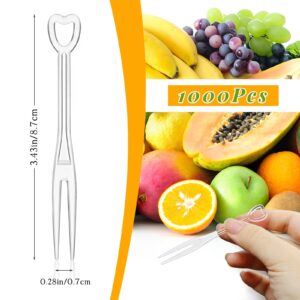 GothaBach 1000Pcs Disposable Plastic Fruit Forks Cake Forks Cutlery Forks Two Prongs Skewers Blunt End Toothpicks Mini Cocktail Tasting Forks Fruit Food Picks for Party and Daily Life