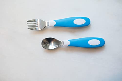 Dr. Brown's Designed to Nourish Soft-Grip Spoon and Fork Set,Blue & White