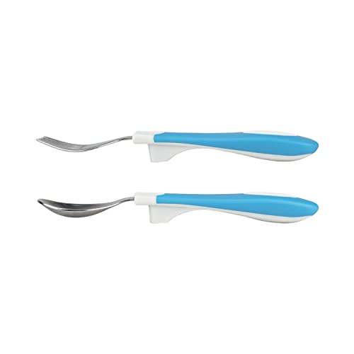 Dr. Brown's Designed to Nourish Soft-Grip Spoon and Fork Set,Blue & White