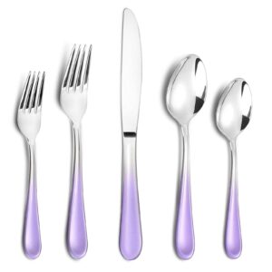 gradient purple silverware,stainless steel flatware set,20 piece tableware cutlery set,mirror polished utensils sets for kitchen,reusable dinnerware set service for 4,dishwasher safe