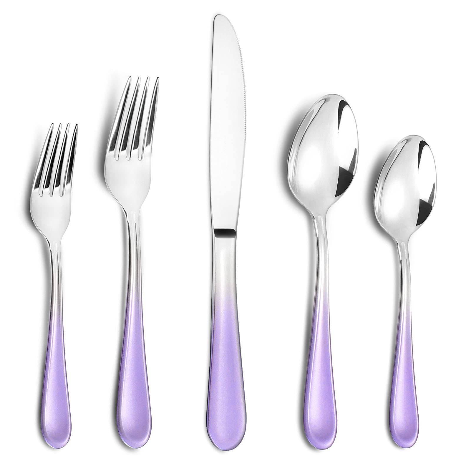 Gradient Purple Silverware,Stainless Steel Flatware Set,20 Piece Tableware Cutlery Set,Mirror Polished Utensils Sets for Kitchen,Reusable Dinnerware Set Service for 4,Dishwasher Safe