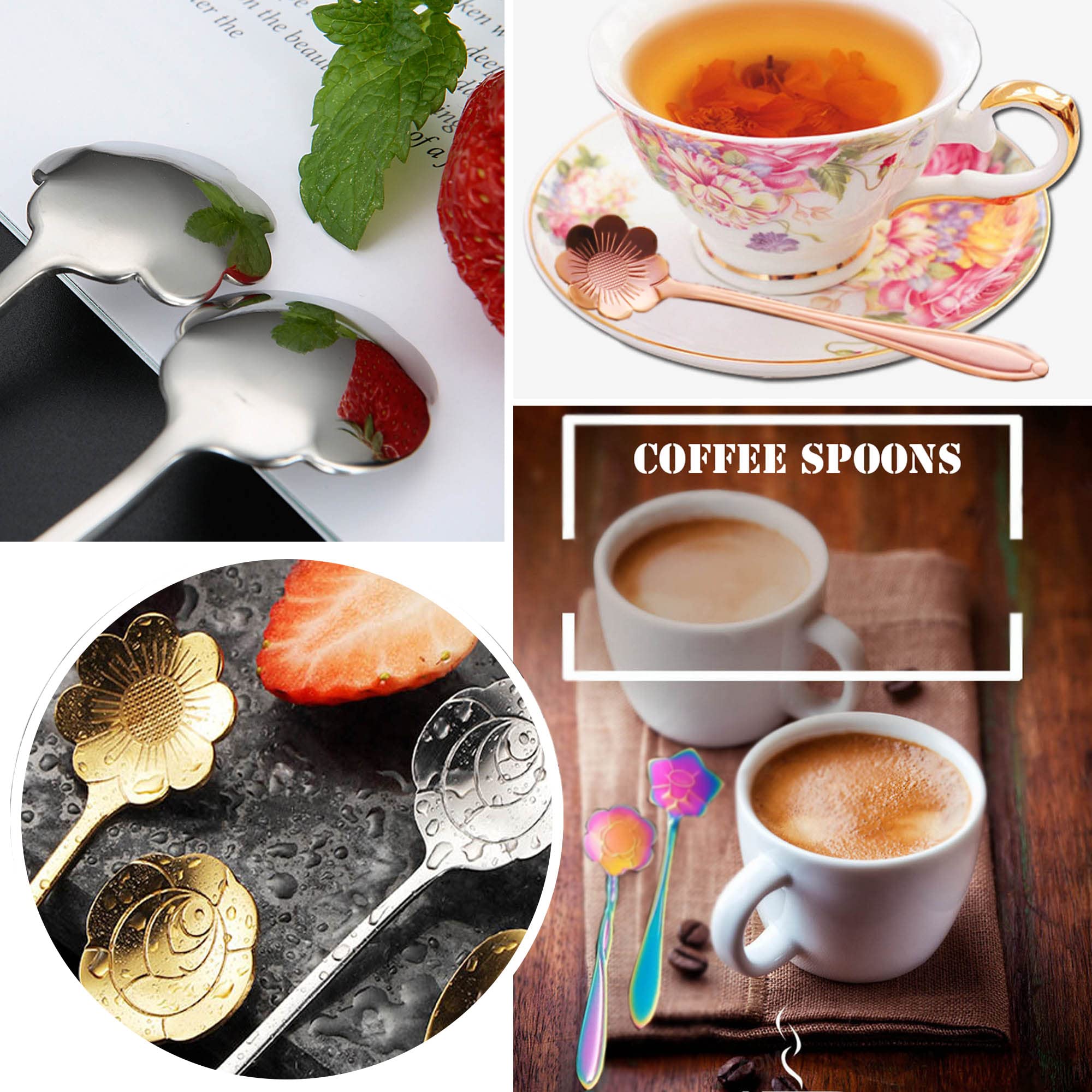 16 Pieces Tea Spoon Coffee Teaspoon Set, PBIEHSR Stainless Steel Flower Spoons for Stirring Drink Mixing Milkshake Jam